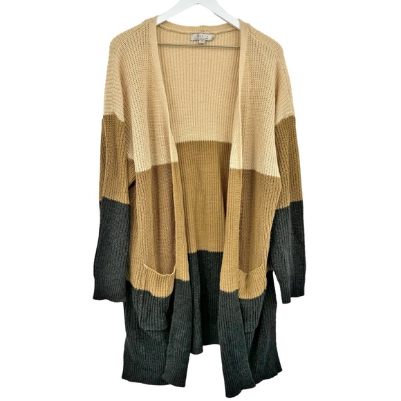 Misia | Sweaters | Misia Curvy Color Block Stripe Cardigan Sweater Tan Gray Size 2x | Poshmark